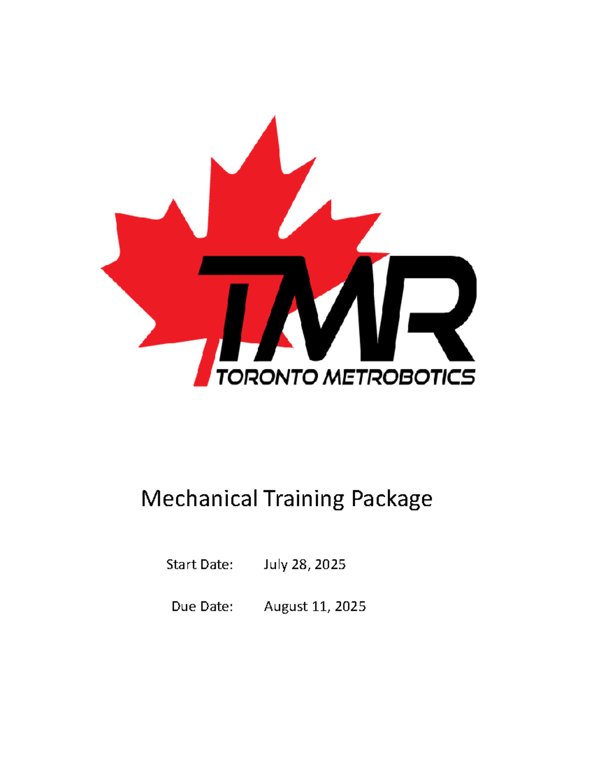 TMR 2025-2026 Mechanical Training Package for CAD Skills Development ...