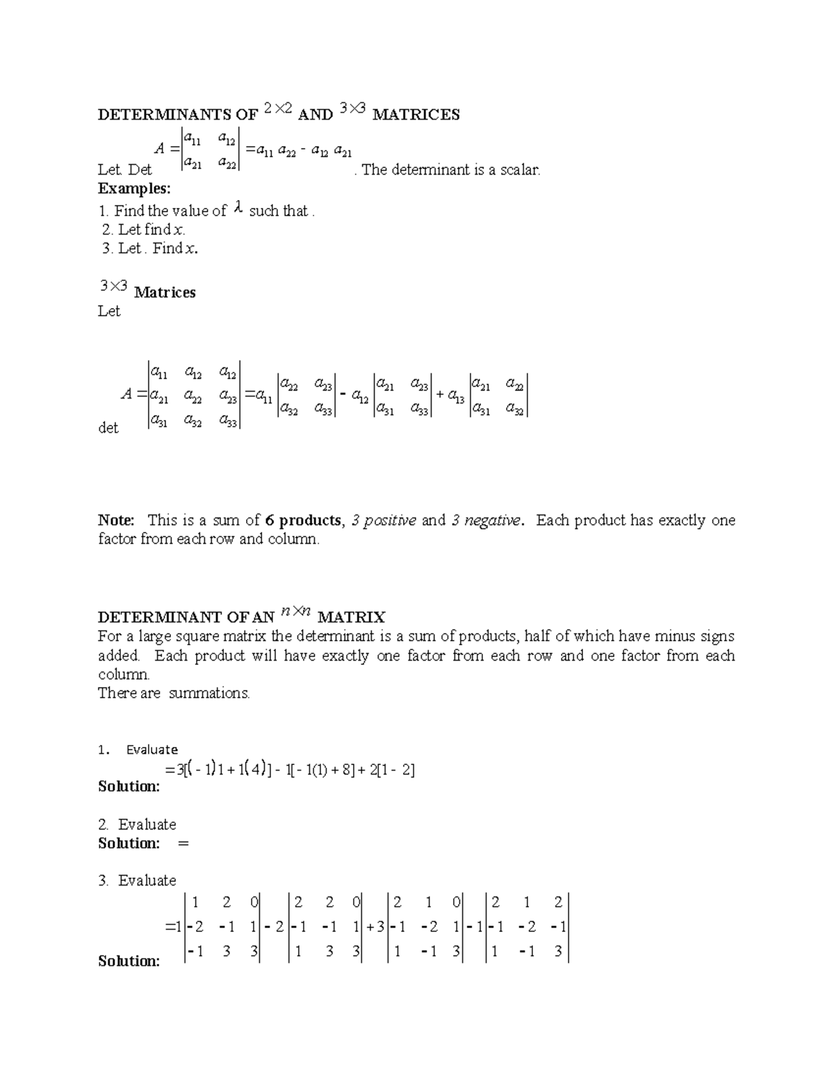 Determinants of 2x2 and 3x3 Matrices - Week 3 Notes - Studocu
