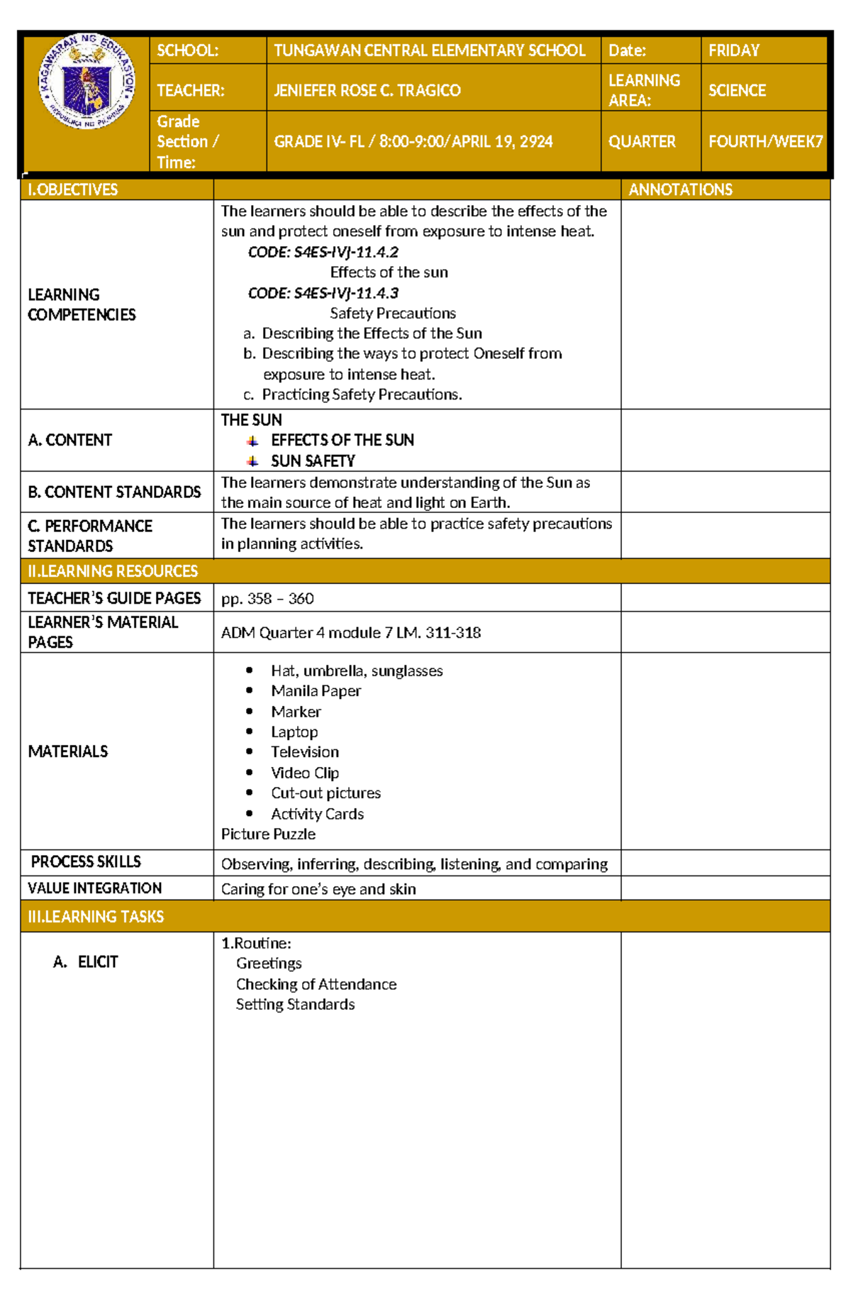 Science 4 - Midterm Exam: Understanding Sun Effects & Safety - Studocu
