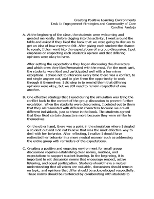 [Solved] Creating Positive Learning Environments D661 Course Feedback - Creating Positive ...