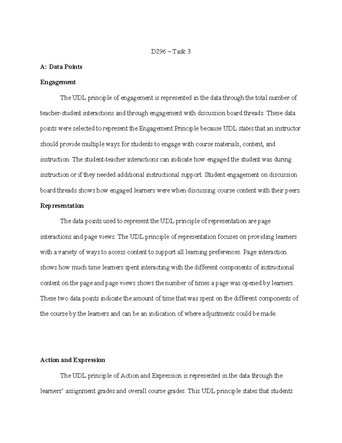 D296 Task 3: Insights & Recommendations on UDL Principles - Studocu