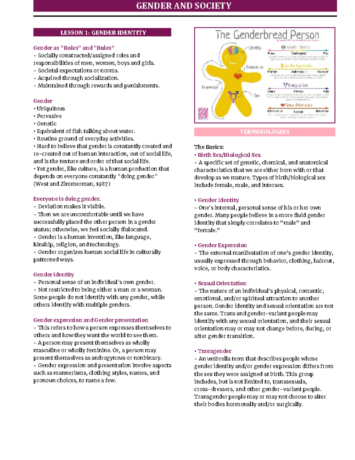 SOCSCI 2115: Gender and Society Lesson 1 - Understanding Gender ...