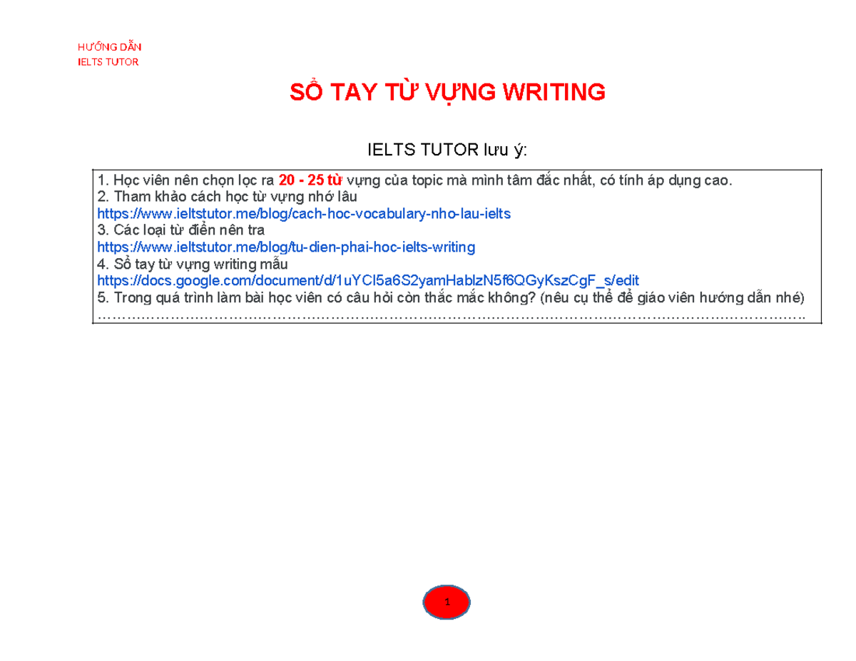 SỔ TAY TỪ VỰNG Writing - very helpful - HƯỚNG DẪN IELTS TUTOR SỔ TAY TỪ ...