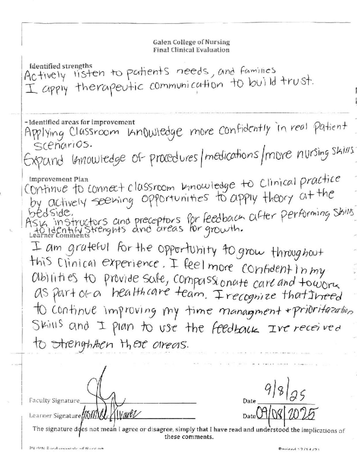Galen College of Nursing Final Clinical Evaluation Report - Studocu