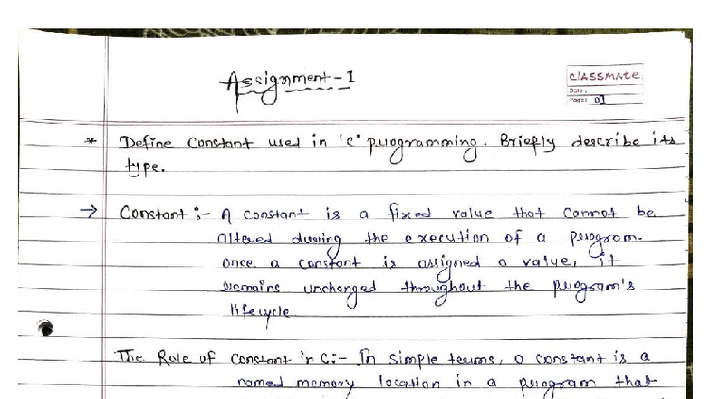 CSE101: Constants and Operators in C Programming - Assignment Notes ...