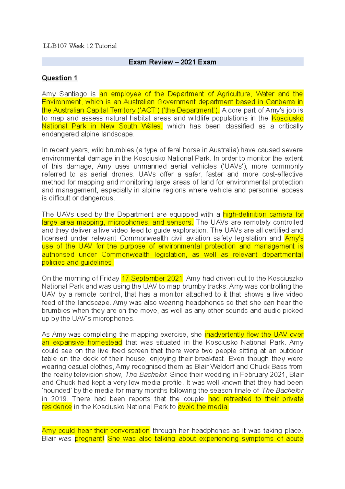 LLB107 Week 12 Tutorial 9: 2021 Exam Review on Surveillance Devices ...