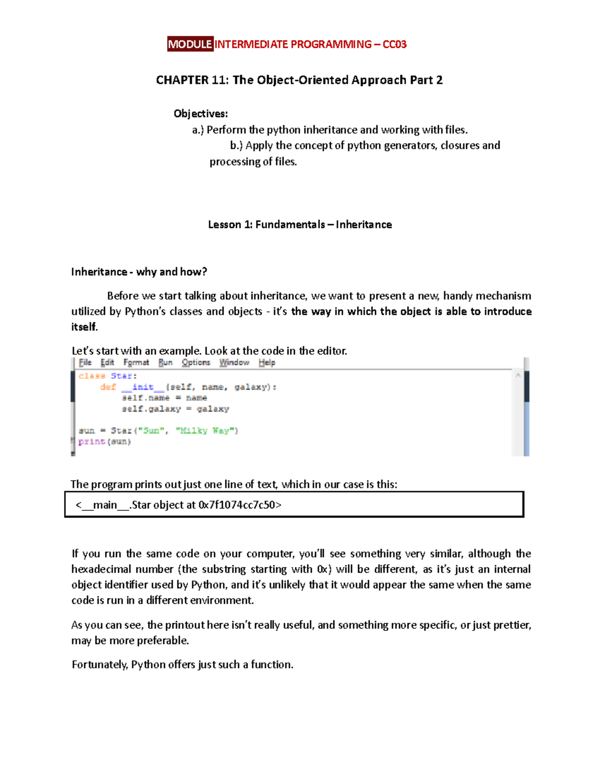 CC03 Chapter 11 - Object-Oriented Programming Concepts and Techniques - Studocu