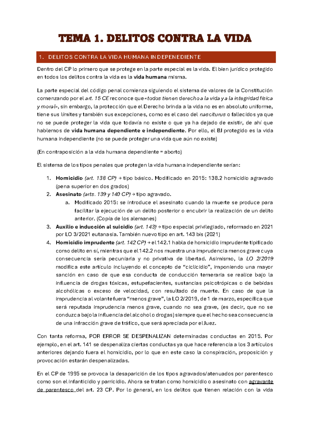 TEMA 1: Delitos Contra la Vida Humana Independiente y su Legislación ...
