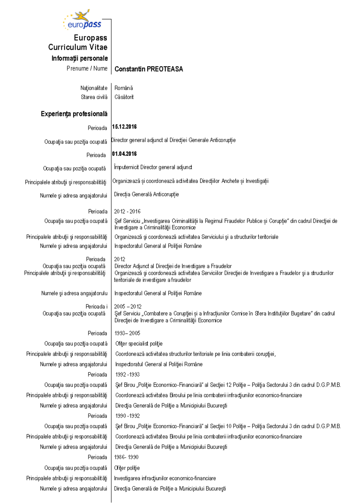 CV Constantin Preoteasa - Profil Profesional și Educațional - Studocu