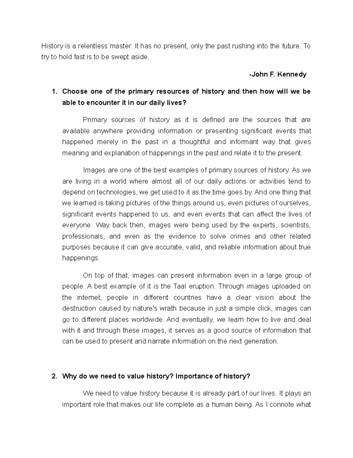 Copy of GED 105 (Essay about History) - History is a relentless master ...