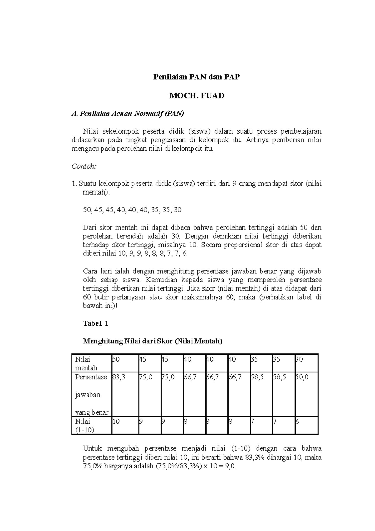 Penilaian PAN dan PAP - Penilaian PAN dan PAP MOCH. FUAD A. Penilaian Acuan Normatif (PAN) Nilai ...