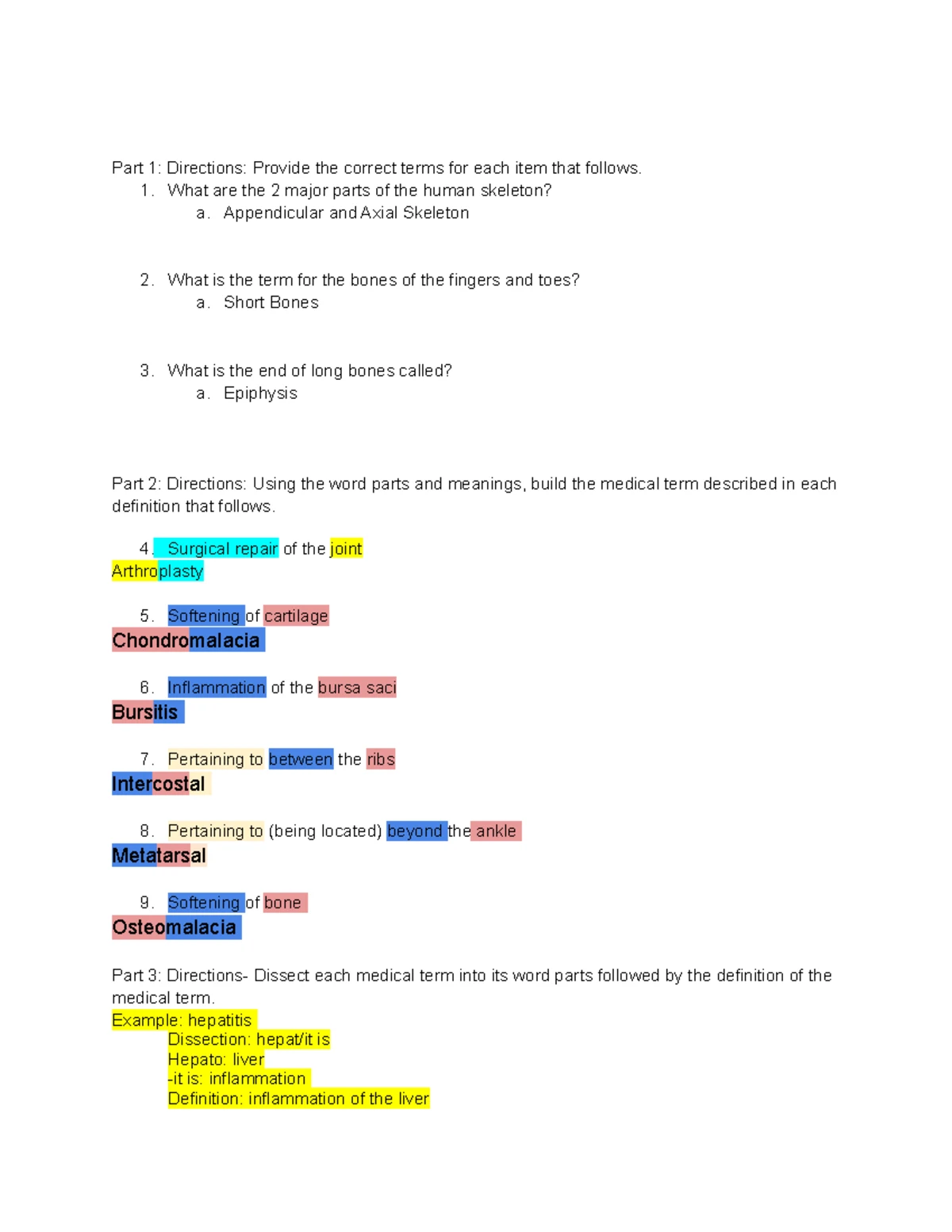 Med Term chapter 8 - Learning Activity 8-2 Building Medical Words Use ...