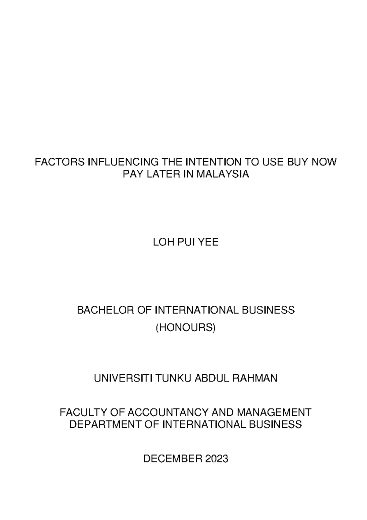 202306-17 Loh Pui Yee LOH PUI YEE - FACTORS INFLUENCING THE INTENTION ...