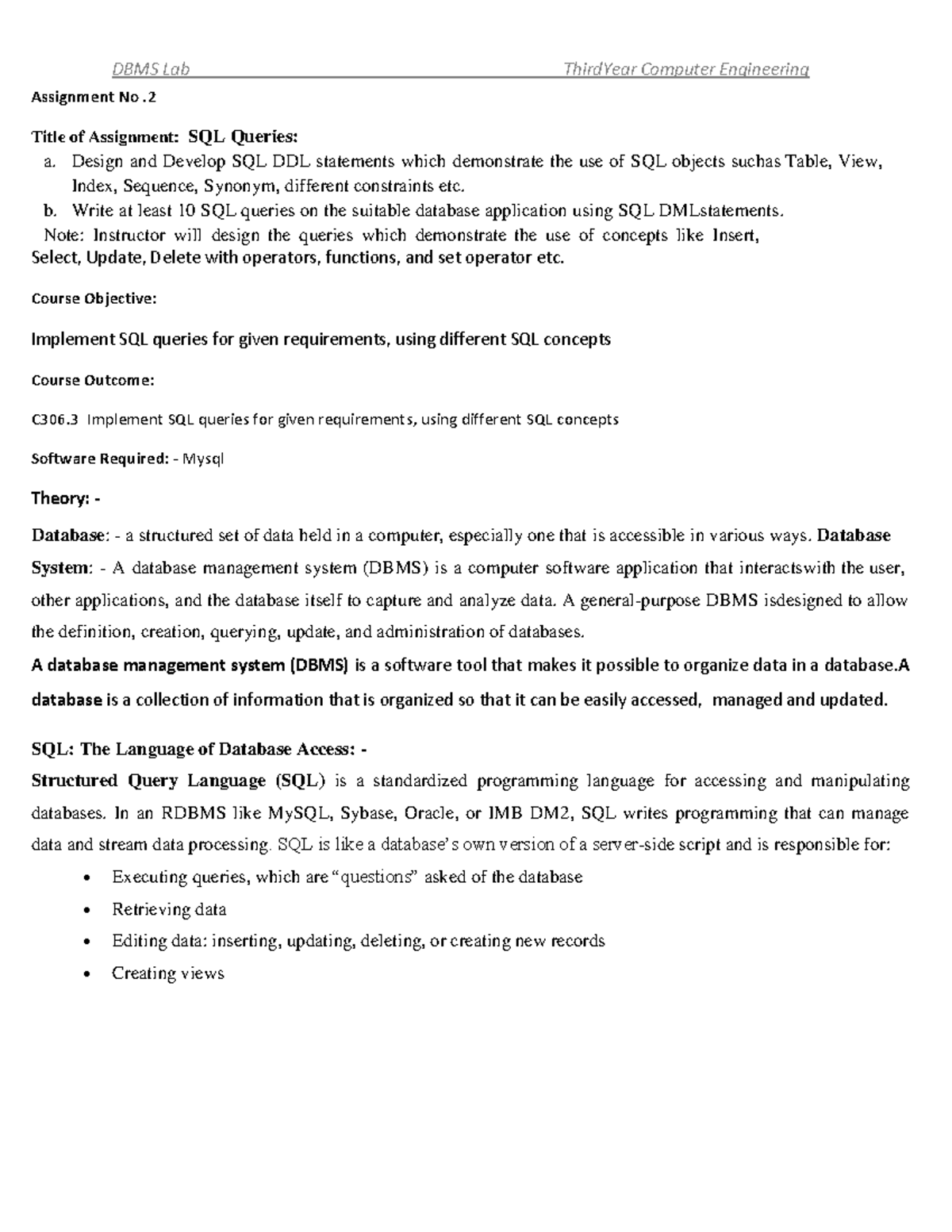 SQL Queries Assignment No. C306 - Design, Develop & Implement - Studocu