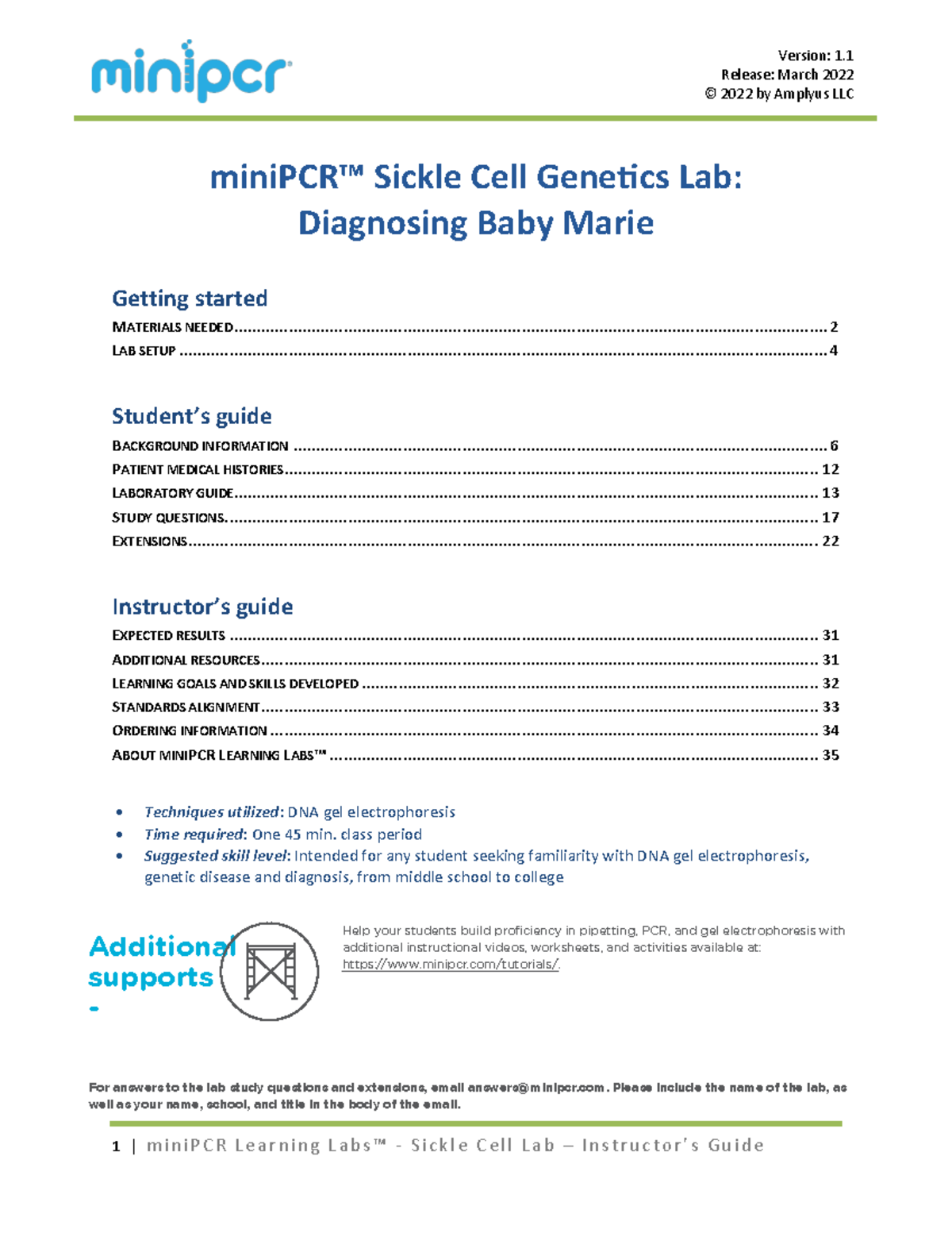 KT150201 mini PCR sickle cell genetics instructor guide V1 - 1 | m i n i P C R L e a r n i n g L ...
