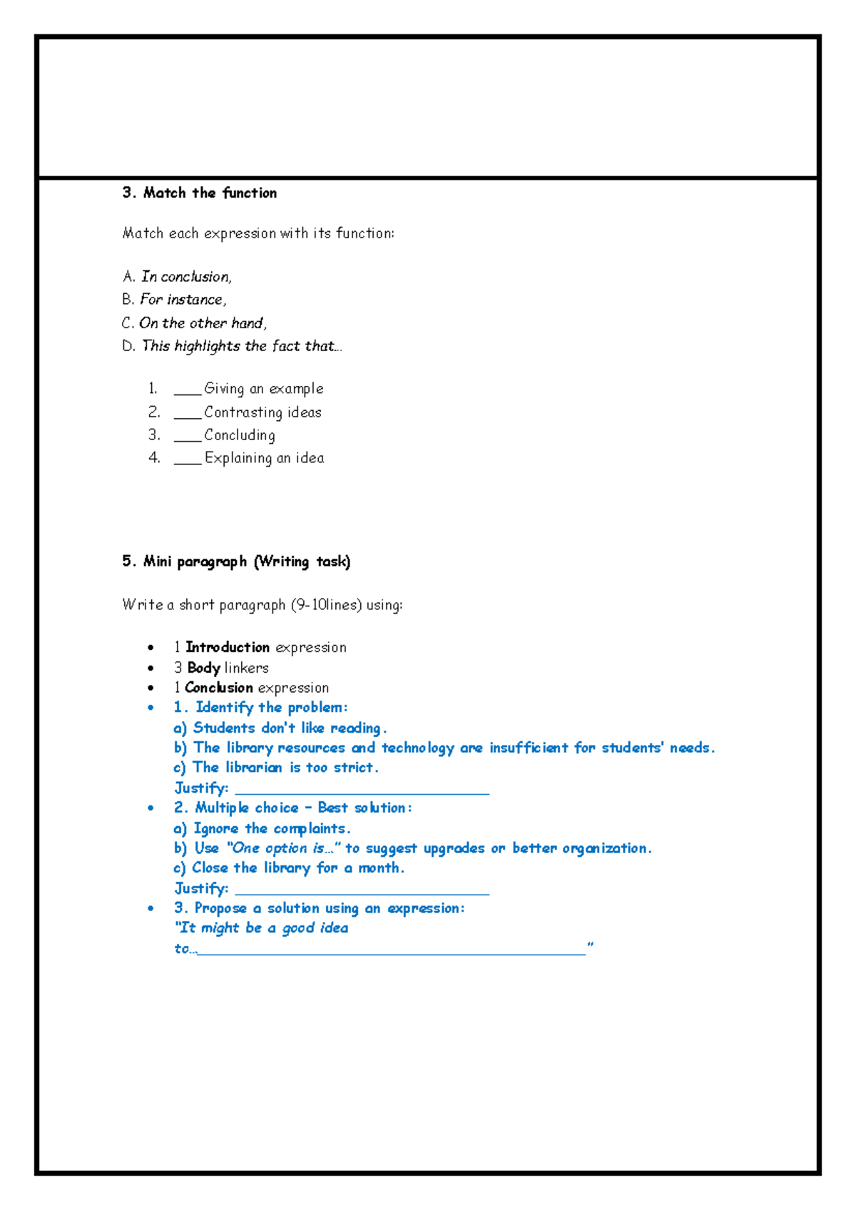 3. Writing Task: Match Expressions with Functions and Solutions - Studocu