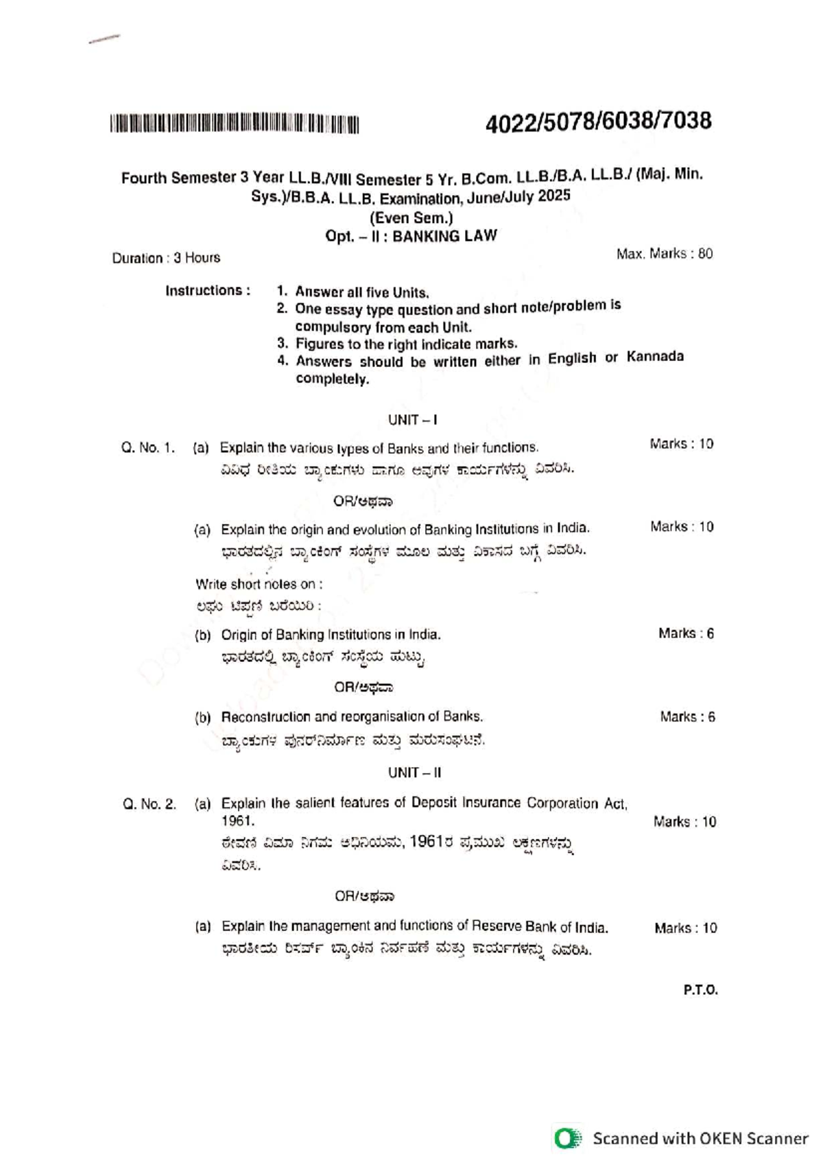 Banking Law Exam Notes B.Com. (Maj. Min. LL.B.) June 2025 - 80 Marks ...