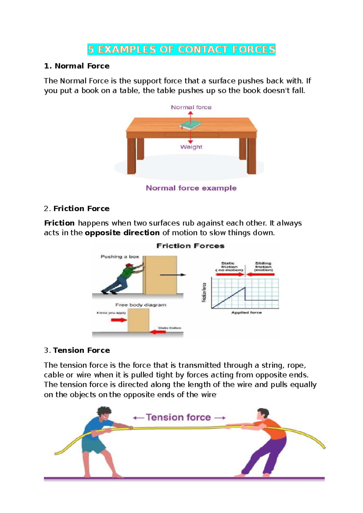Grade 7 Science: 5 Examples of Contact Forces - Studocu