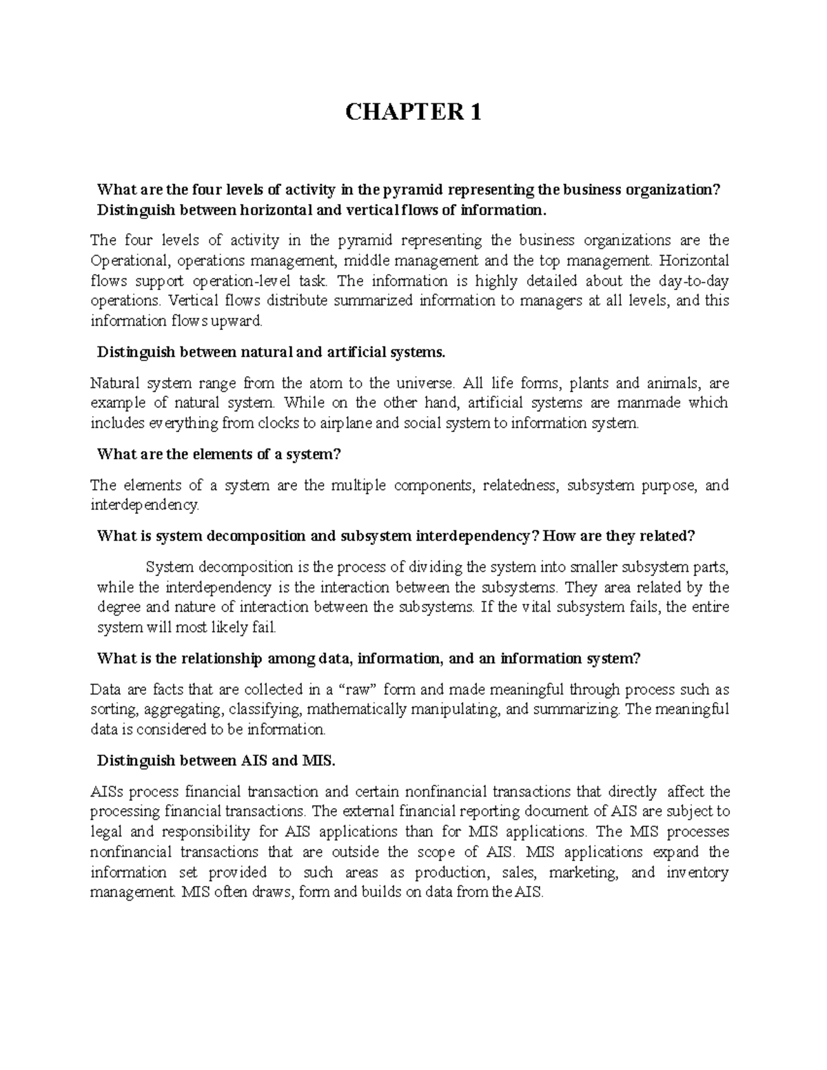 AIS 101: Chapter 1 - Understanding Business Systems and Management ...
