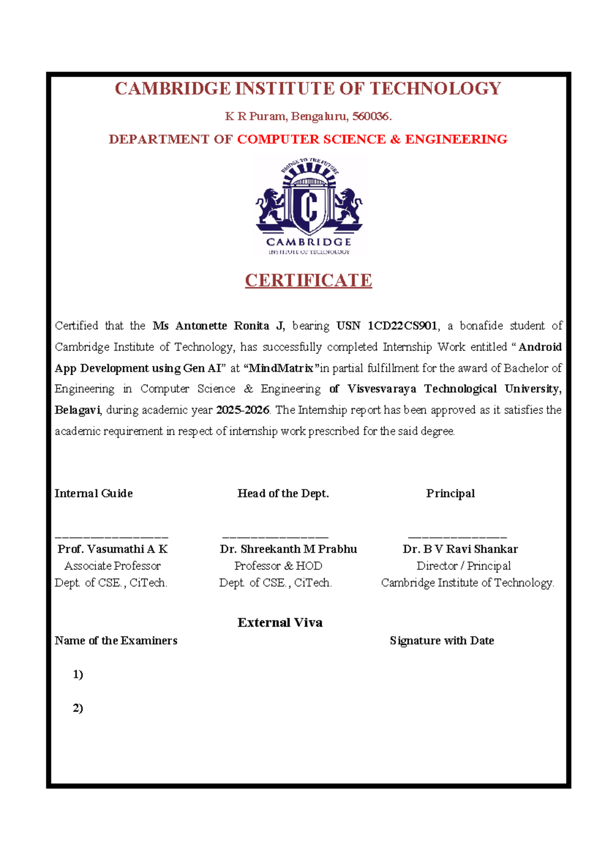 Final Internship Certificate - App Development using Gen (CSE) - Studocu