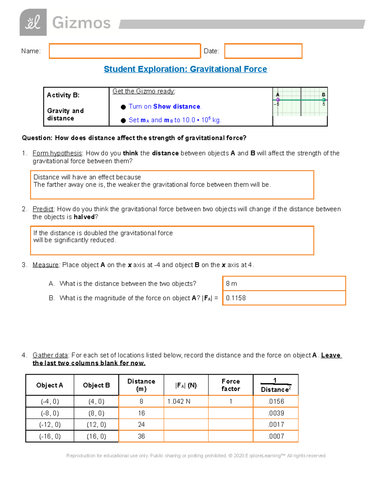 Gizmo Activity B: Exploring Gravitational Force & Distance Effects ...