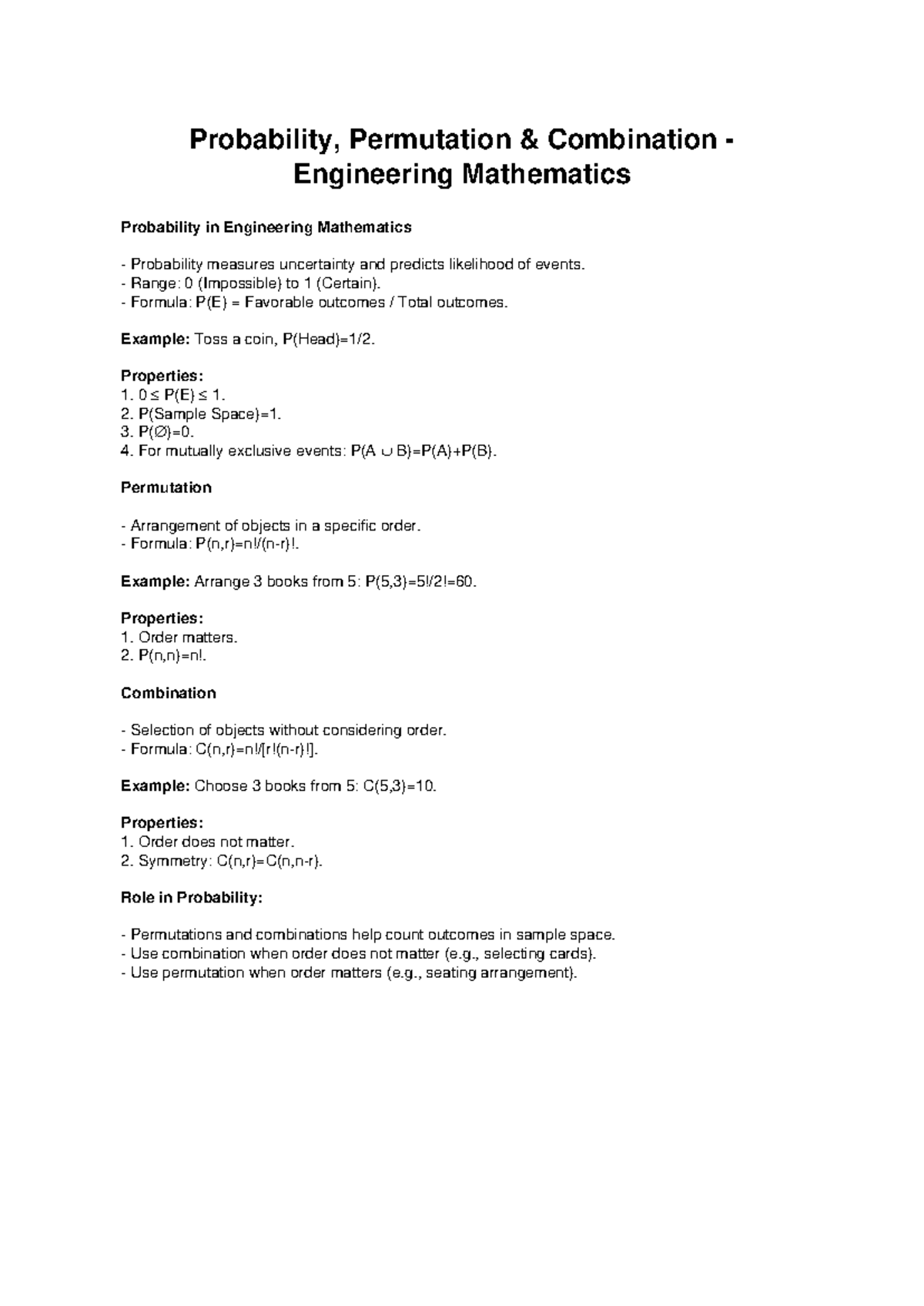 Probability and Permutation Combination in Engineering Mathematics ...