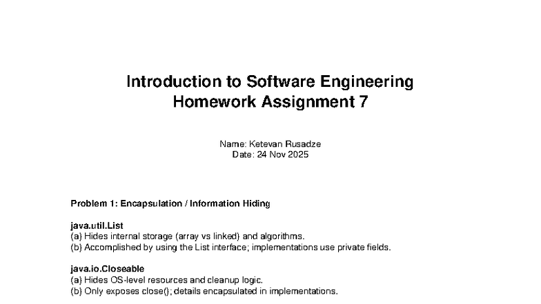 Homework 7: Encapsulation & Architectural Styles in SE - Studocu