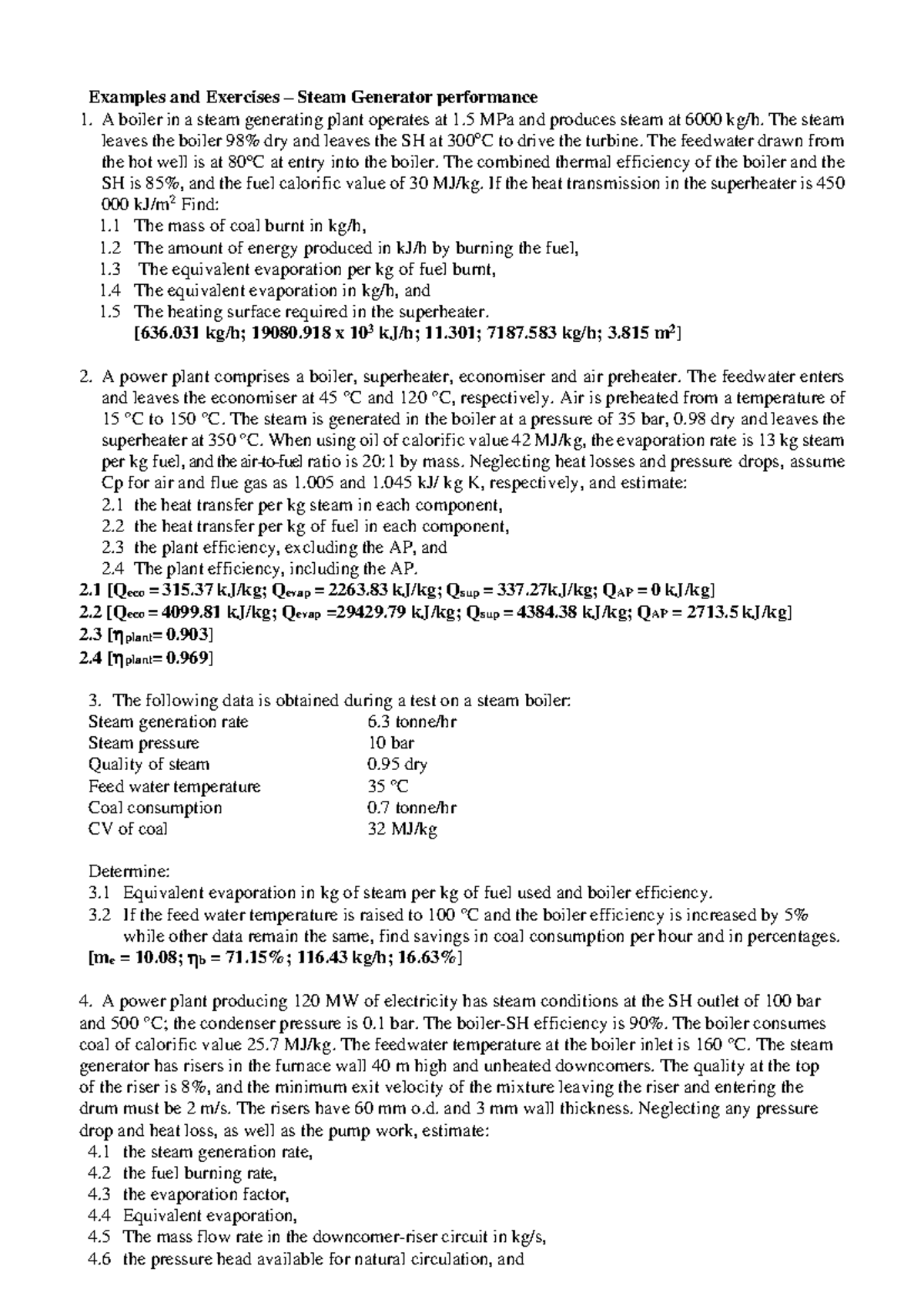 Steam Generators Performance Exercises - ENG 101 Part 1 - Studocu
