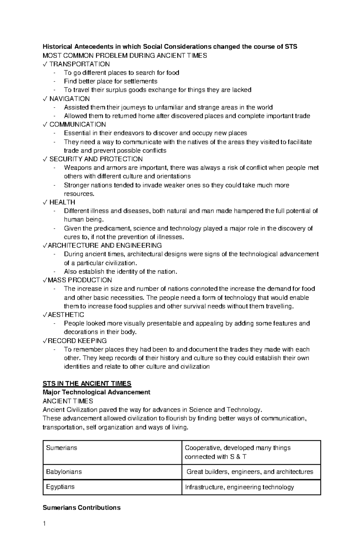 STS 101 Review: Technological Advances in Ancient Civilizations - Studocu