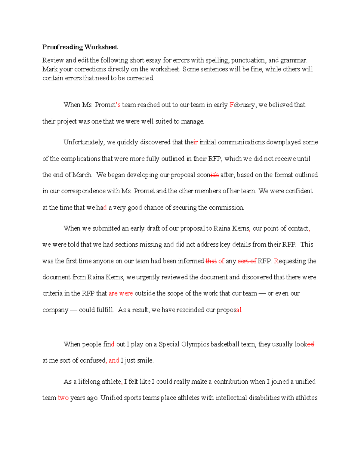 Proofreading worksheet for essay corrections and edits - Studocu