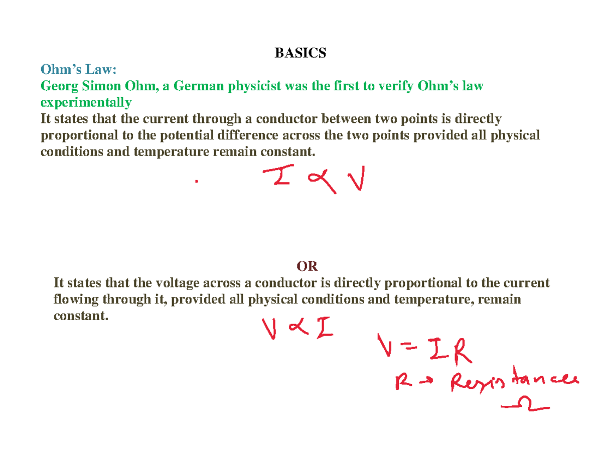Basic electrical engineering - BASICS Ohm’s Law: Georg Simon Ohm, a ...