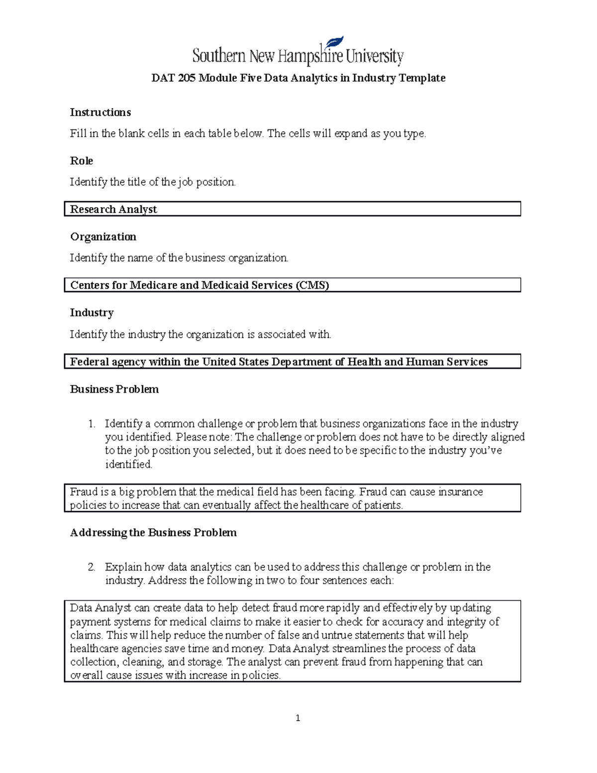 DAT 205 Module Five Data Analytics in Industry Template - The cells ...