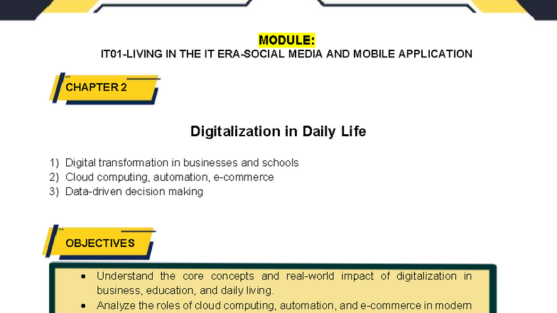 MODULE: IT MEDIA & MOBILE APP - Ch 2: Digitalization in Daily Life ...