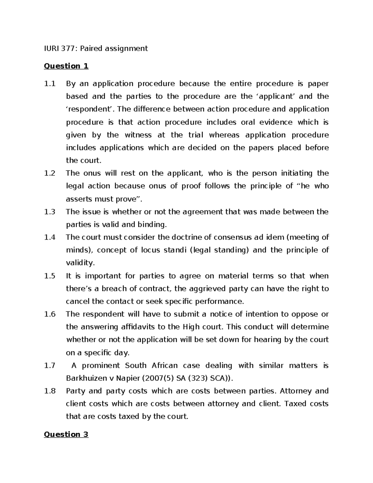 IURI 377 Paired Assignment: Legal Procedures and Key Principles - Studocu