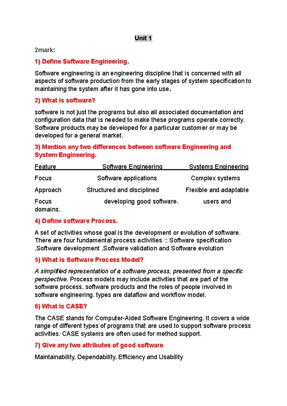 Software Engineering Concepts and Definitions - Unit 1 Overview - Studocu