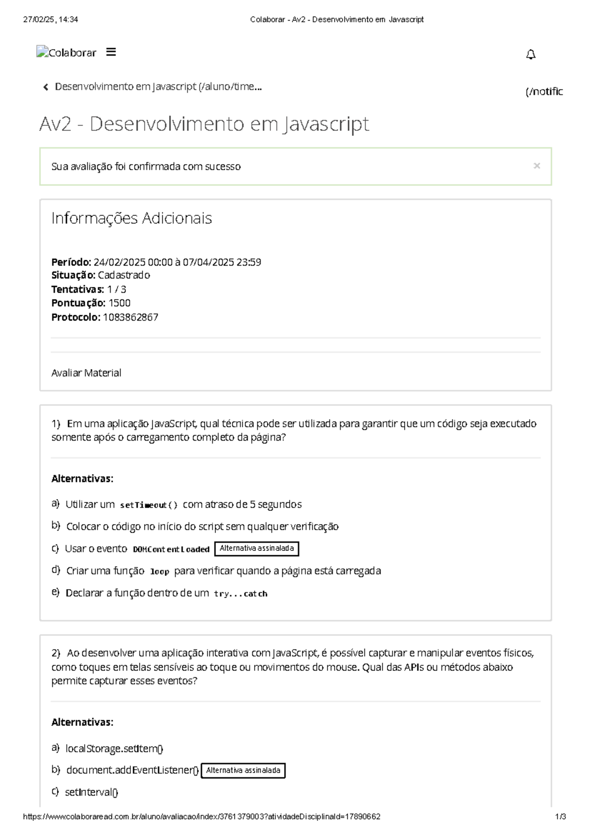 Colaborar - AV2 - Avaliação em Desenvolvimento JavaScript - Studocu