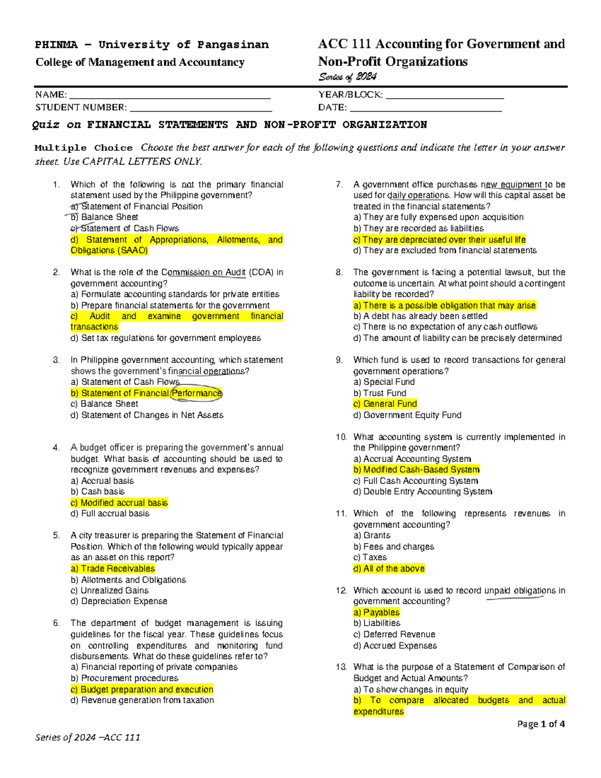 ACC111 Q6 Answer-Key - College of Management and Accountancy Non-Profit ...