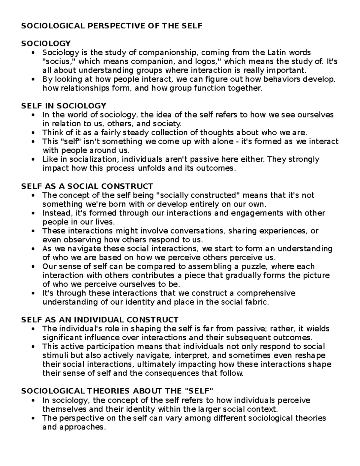 Sociological Perspective of Self - UTS Overview and Analysis - Studocu