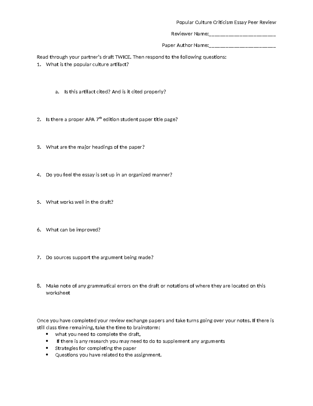 PCC Essay Peer Review Worksheet: Guidelines & Feedback - Studocu