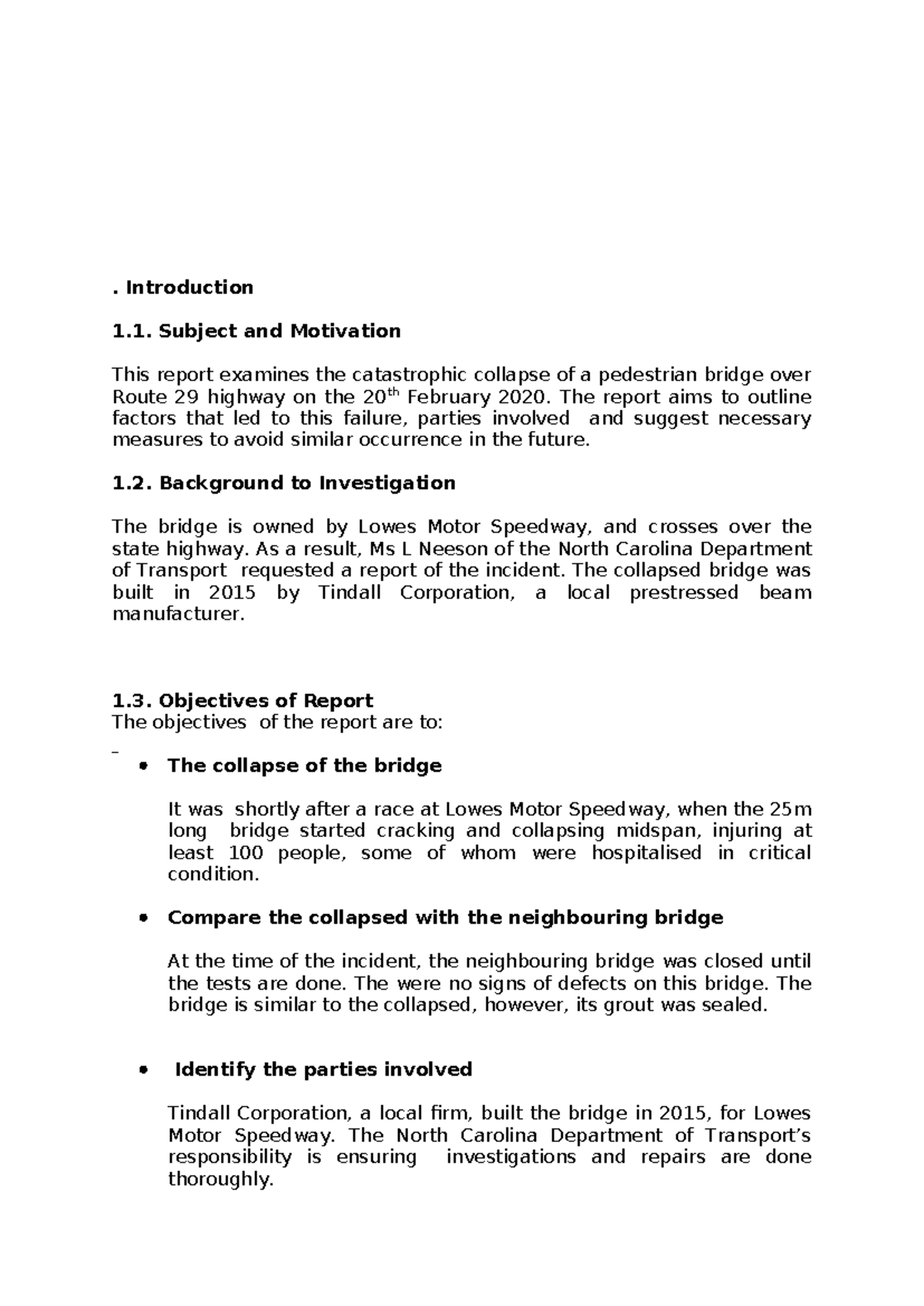 PROF Case Study: Analysis of the Route 29 Bridge Collapse - Studocu