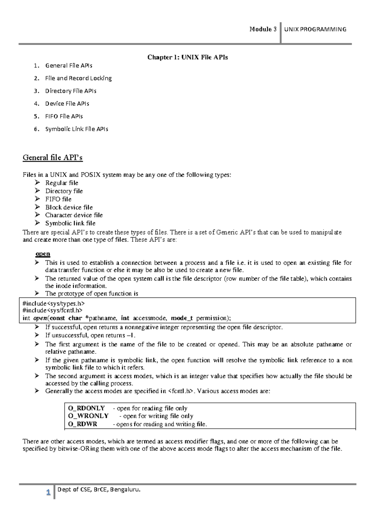 M3 Uptiepdf - Cse - Chapter 1: UNIX File APIs 1. General File APIs 2 ...