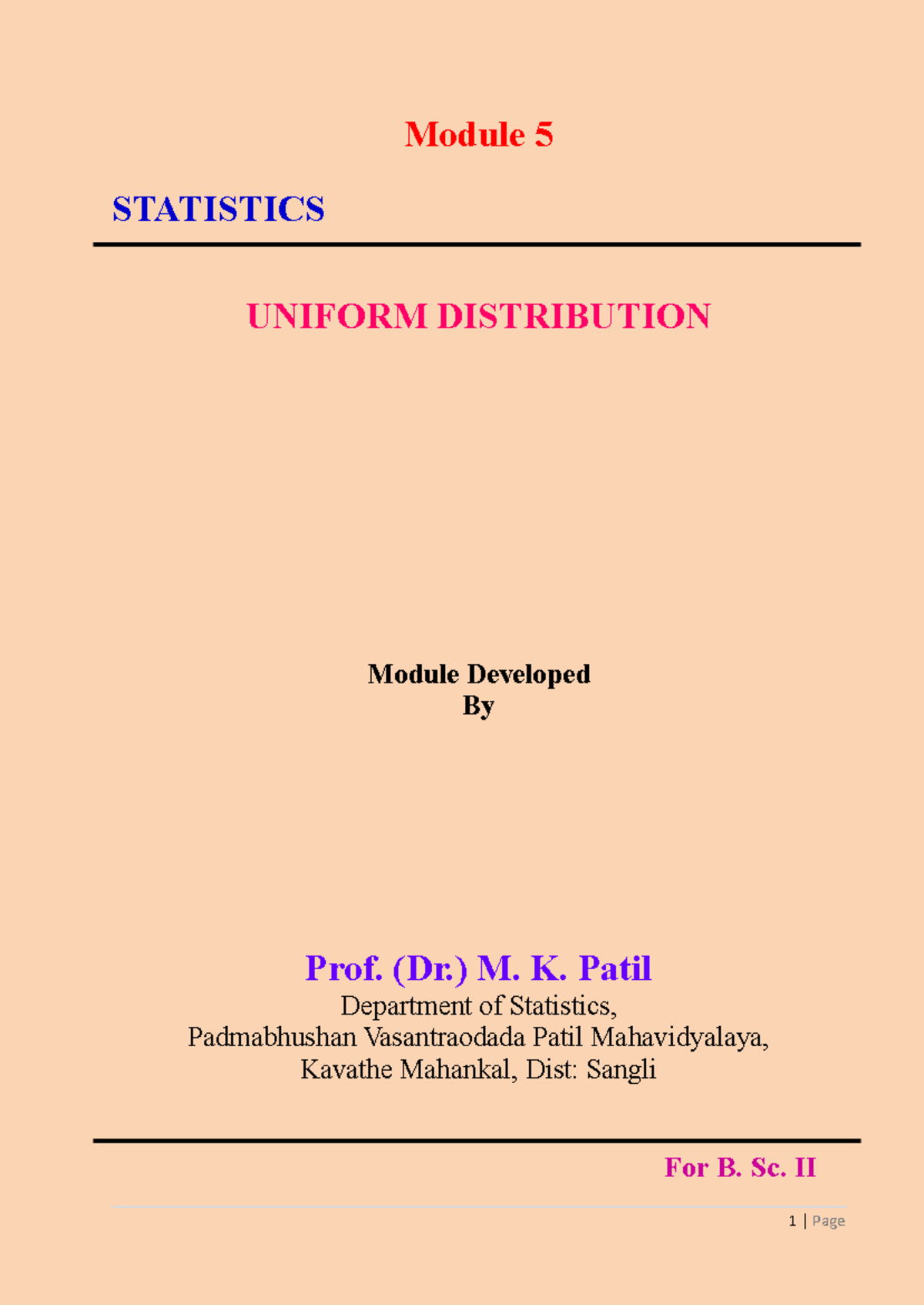 Module 5: Uniform Distribution in Statistics (B.Sc. II) - Studocu