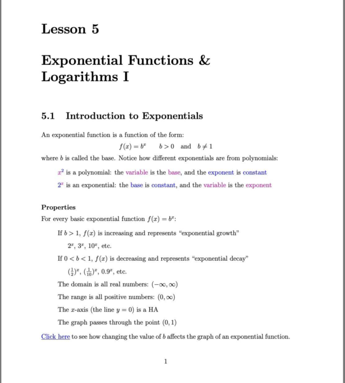 Lesson 5: Exponential Functions & Logarithms Overview (MATH 201) - Studocu