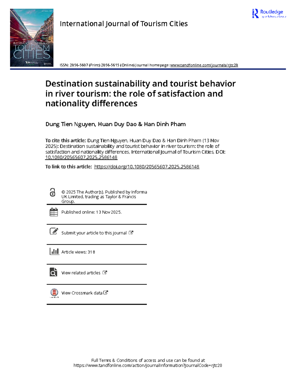 Destination Sustainability and Tourist Behavior in River Tourism ...