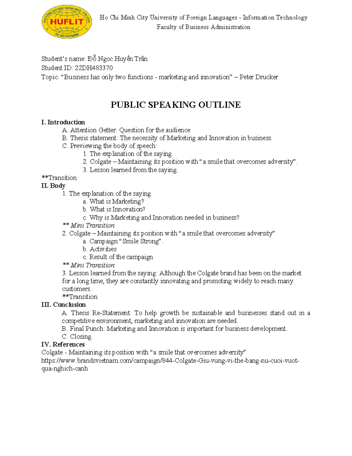 Bản sao Outline public speaking giữa kì - Ho Chi Minh City University of Foreign Languages ...