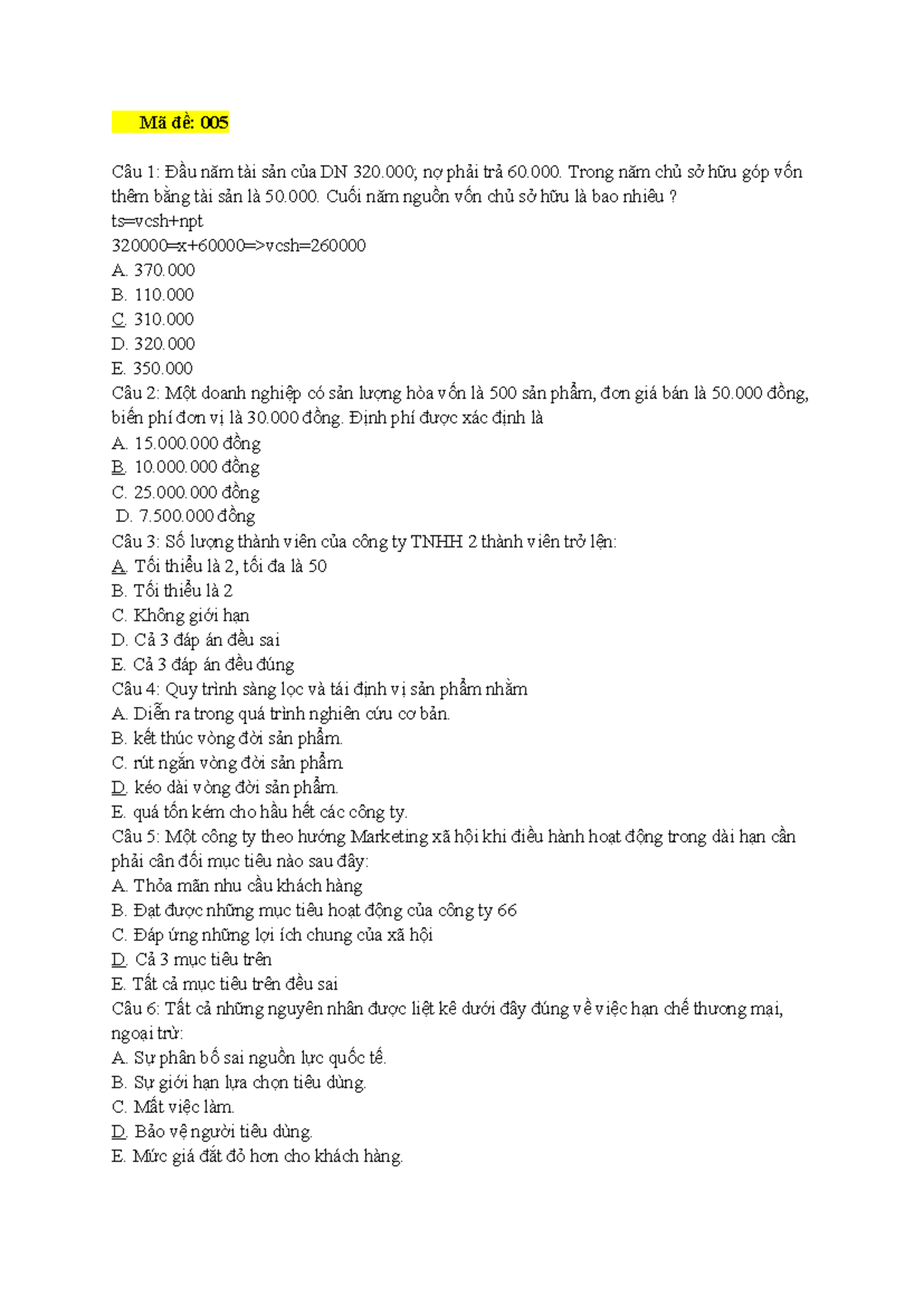 Ôn tập môn NMKD - Mã Đề 005 và 006: Câu hỏi ôn thi tổng hợp - Studocu