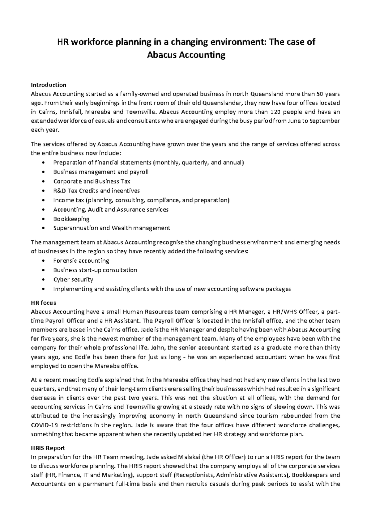 HR Workforce Planning Case Study: Abacus Accounting for BX2051 - Studocu