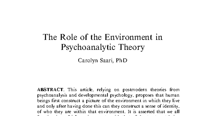 Saari 2008: The Environment's Impact on Identity in Psychoanalysis ...