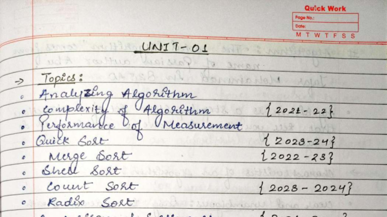 DAA UNIT 1: Analyzing Sorting Algorithms and Their Complexities - Studocu