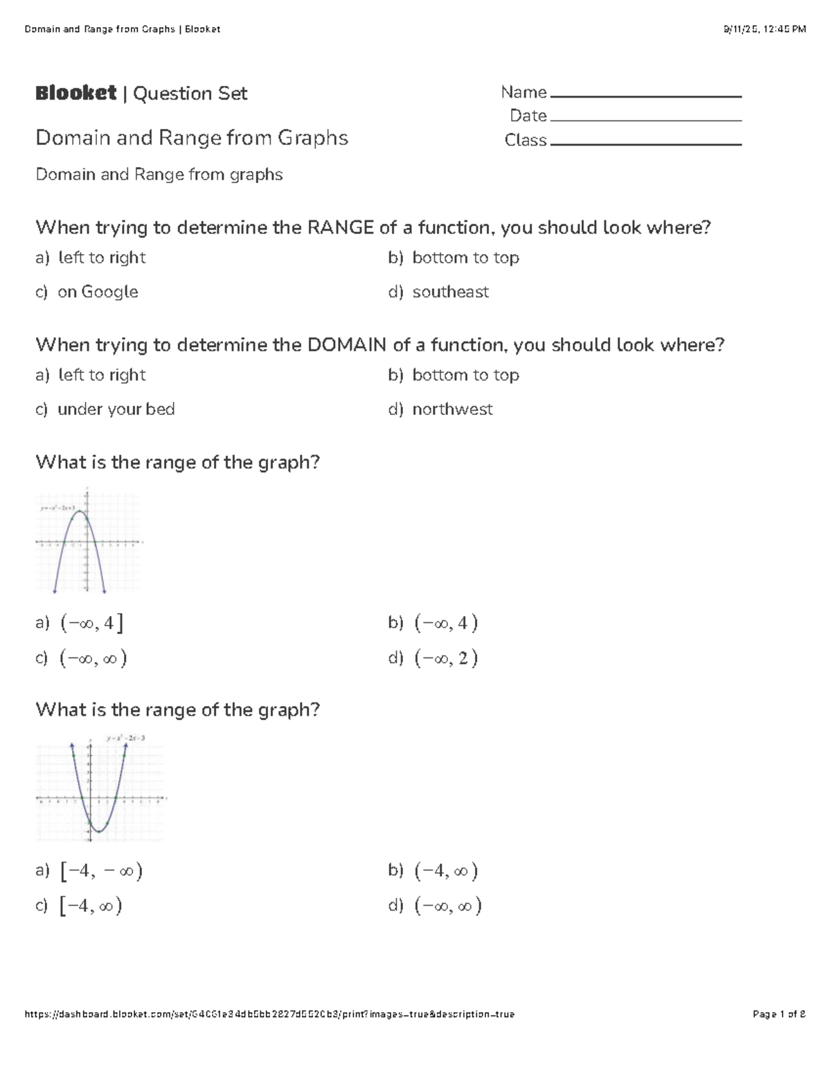 Domain and Range Analysis from Graphs - Blooket Quiz Set - Studocu